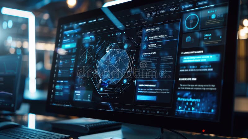 Cybersecurity Interface with Circular Sunburst and Holographic ...