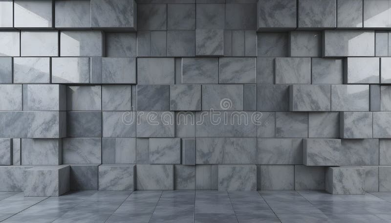 Futuristic 3D Concrete Wall with Polished Rectangular Tile Arrangement ...