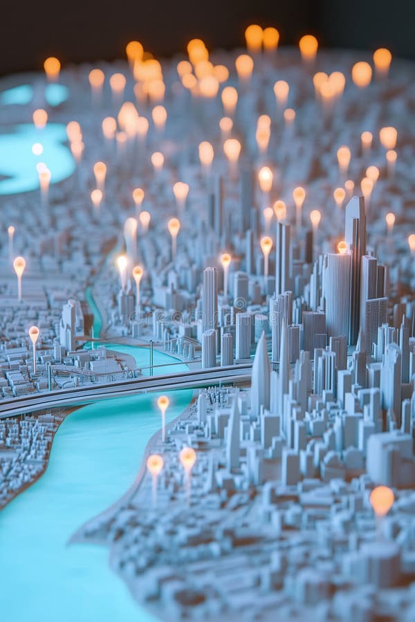 A Cutting-edge 3D Map Showing Urban Growth Patterns with Glowing Pins ...