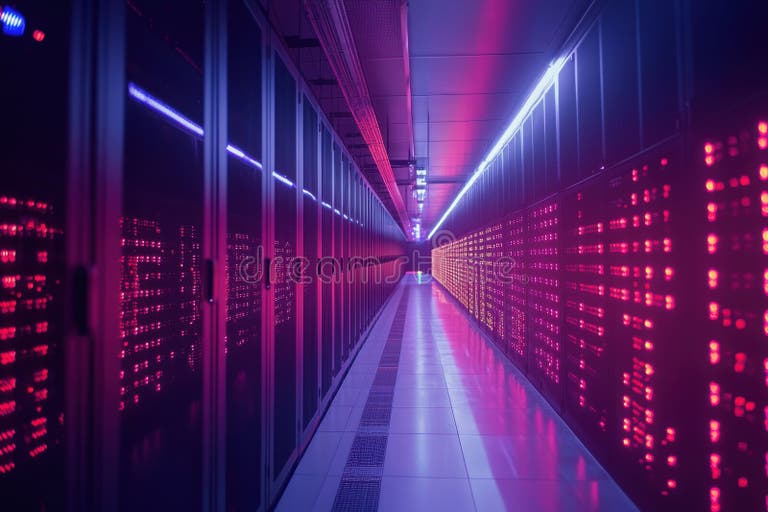 Cutting-Edge Data Center Corridor with Illuminated Server Racks for ...