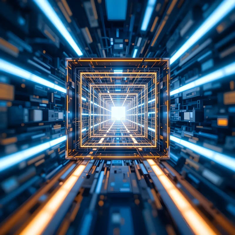 Abstract Square Blockchain Perspective on Blue Background with Digital ...