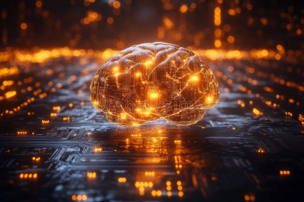 A Cutting-edge Digital Brain Interface, Encircled by Holographic Data ...