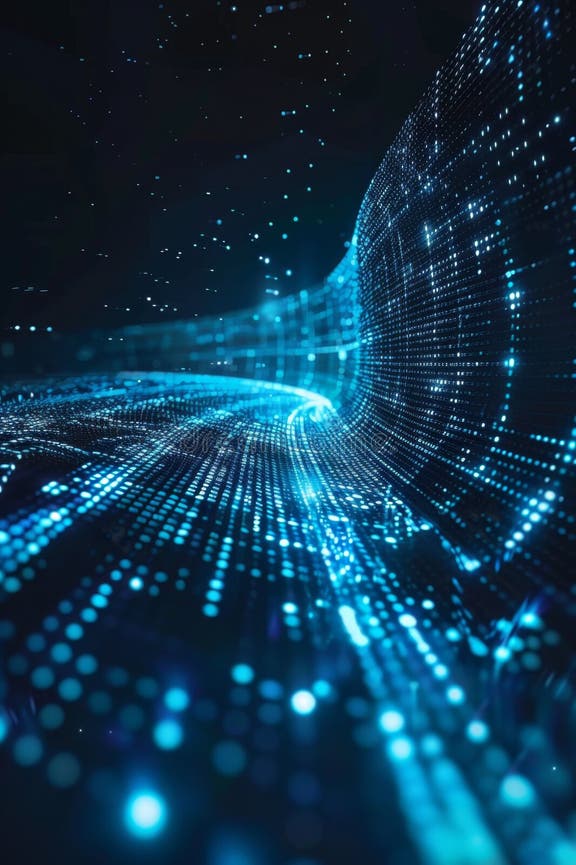 Cutting-edge Digital Grid with Flowing Data Streams in Cool Blue Tones. Stock Illustration ...