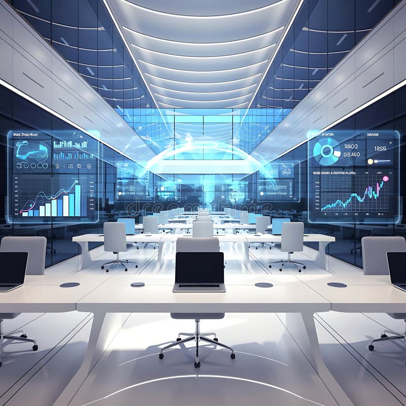 Cutting-Edge Digital Office with Immersive Data Projections. Stock ...