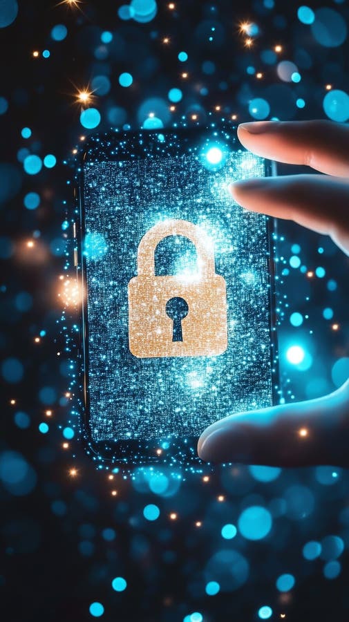 A Cutting-edge Digital Security Concept Featuring a Luminous Lock and ...