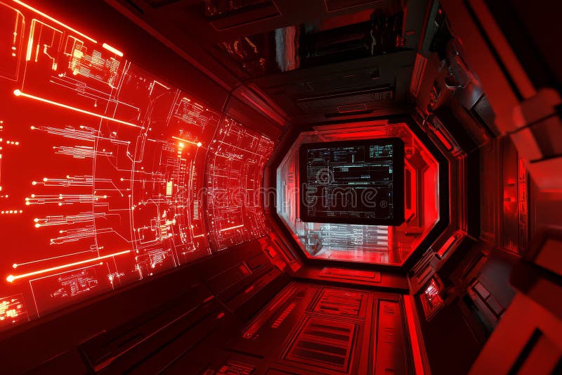 A Cutting-edge Digital Technology Theme Featuring Glowing Red Circuits ...