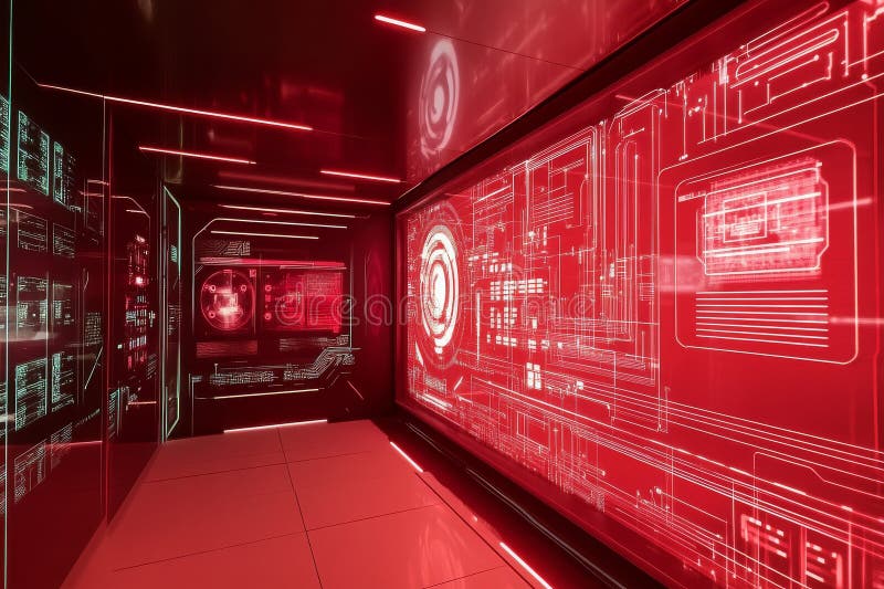 A Cutting-edge Digital Technology Theme Featuring Glowing Red Circuits ...