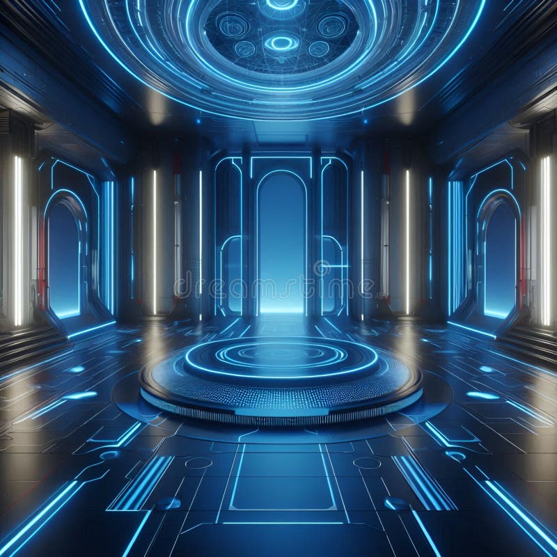 Cutting-Edge Display: Blue Lights Highlight Tech Products, Generative ...