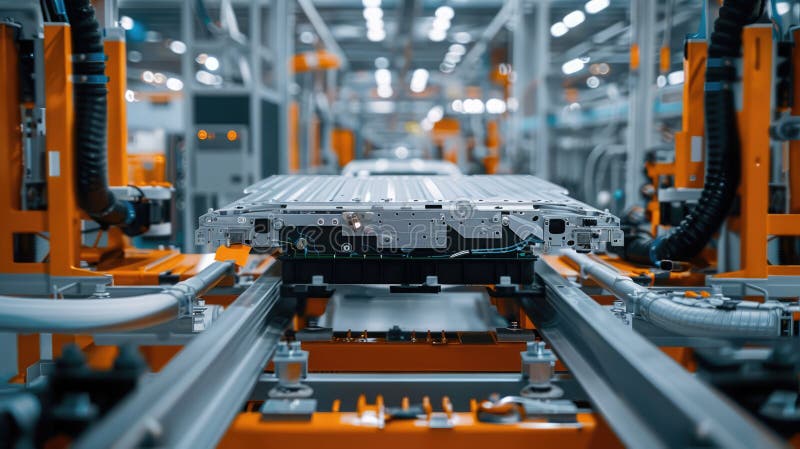 Cutting-edge Factory with Engineer Working on EV Battery Components ...