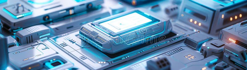 Cutting-edge Gadgets with Illuminated Screens in Cool Blue and White ...