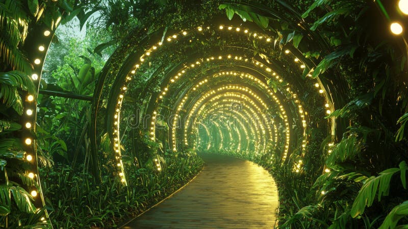 A Cutting-edge, Green, Round Tunnel with a Bright Light Glowing at the ...