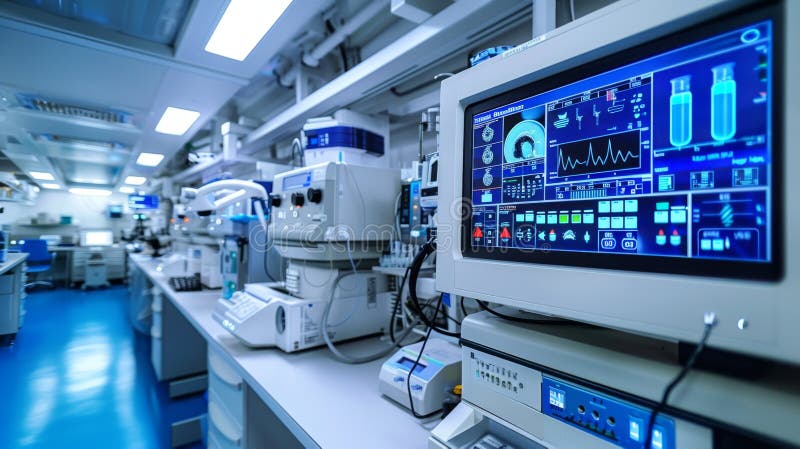Cutting-edge High-tech Medical Lab with Advanced Equipment in Cool Blue ...