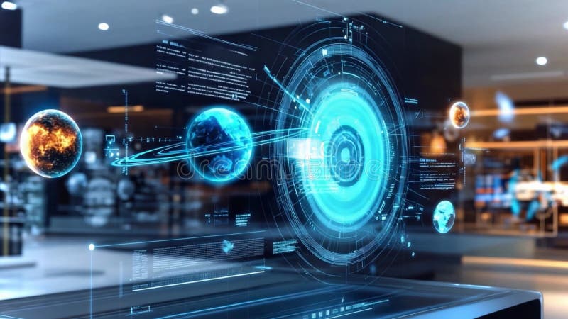 Innovative Holographic Display Showcasing Planetary Data in a Modern Science Laboratory Setting ...