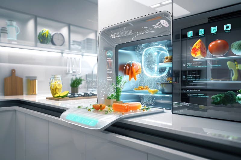 Cutting-edge Kitchen with AR Interface Showcasing Interactive Food Prep ...