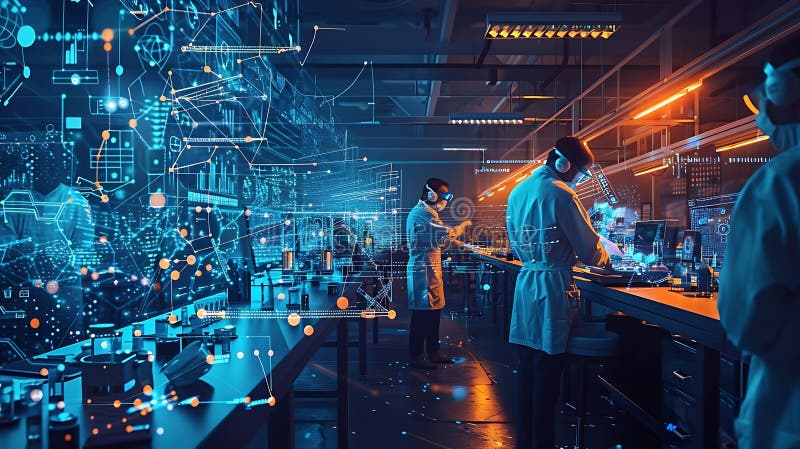 Cutting-edge Lab with Scientists Conducting Experiments Surrounded by ...