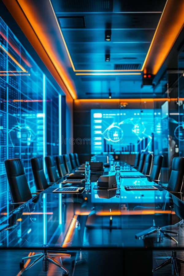 High-tech Meeting Room with Live Data Analysis, Futuristic Design ...