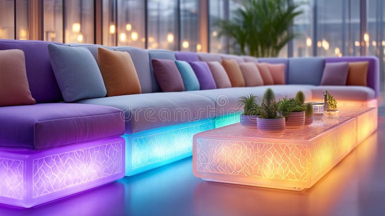 High-tech Modular Sofa with Holographic Displays and Transparent Refractive Seating in VR ...