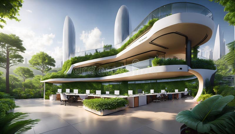 Modern Office Building Surrounded by Lush Greenery Designed for ...