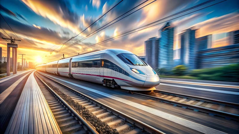 Cutting-edge Passenger Train Racing through Blurred Background ...