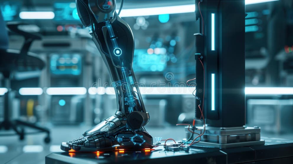Futuristic AI-Integrated Prosthetic Leg in High-Tech Medical Lab for ...