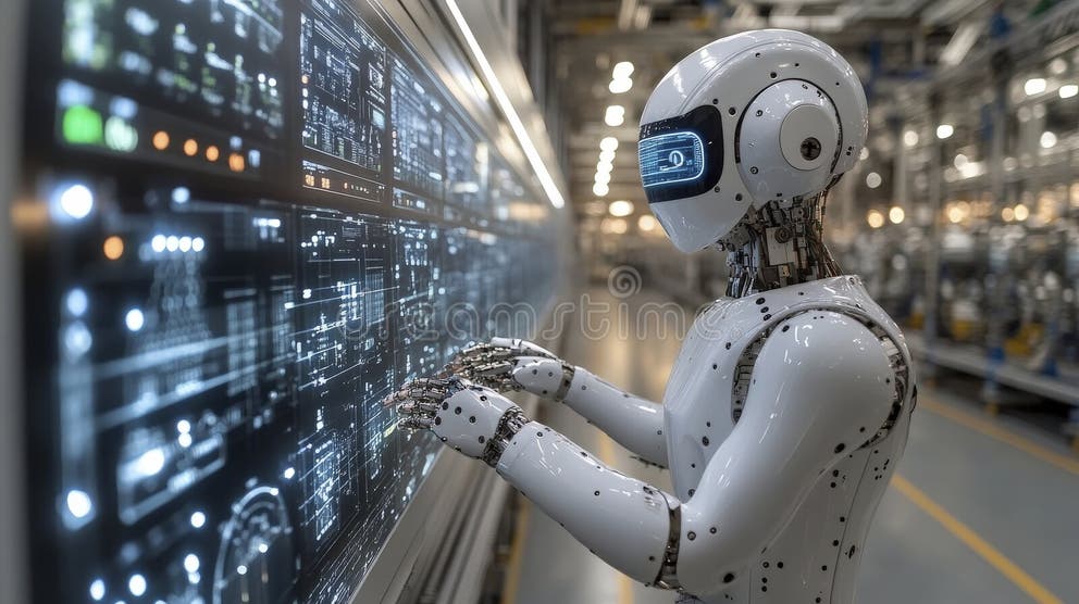 Cutting-edge Robot Using Digital Interface in Factory Stock ...