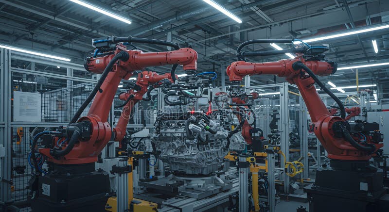 AI Robotic Arm in Automotive Assembly Line Stock Illustration ...