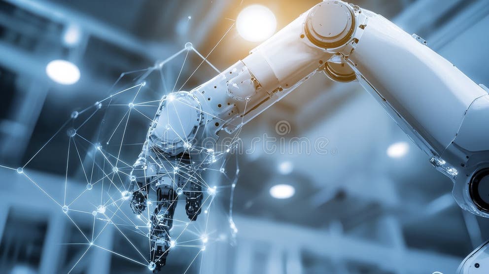 Cutting-edge Robotic Arm in a Digital Network Space Stock Illustration ...
