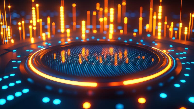 A Cutting-edge Round Display with Bright Blue Lines and a Rising Trend ...