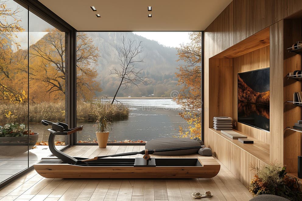 Cutting - Edge Smart Rowing Machine Positioned in a Home with a View of ...