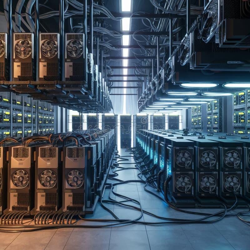 Cutting-Edge Tech Room with Extensive Cryptocurrency Mining Rigs and ...