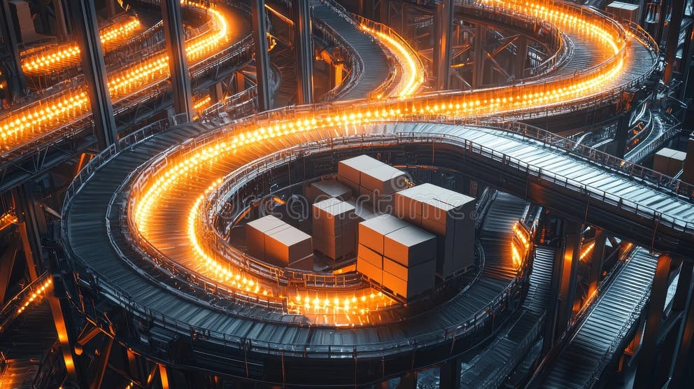 A Cutting-edge Warehouse Featuring Conveyor Belts and Packages Being ...