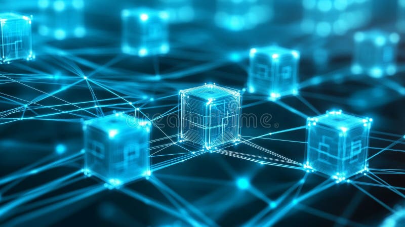 A Cutting-edge Warehouse with Glowing Blue Digital Lines and Hovering ...