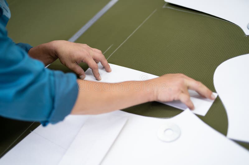 Cutting of Fabrics Cut in Production for Sewing Clothes Stock Image ...