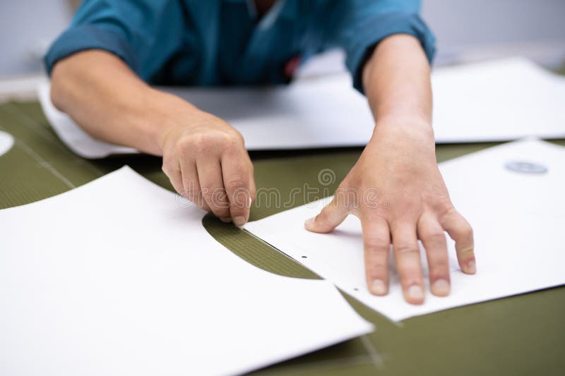Cutting of Fabrics Cut in Production for Sewing Clothes Stock Image ...