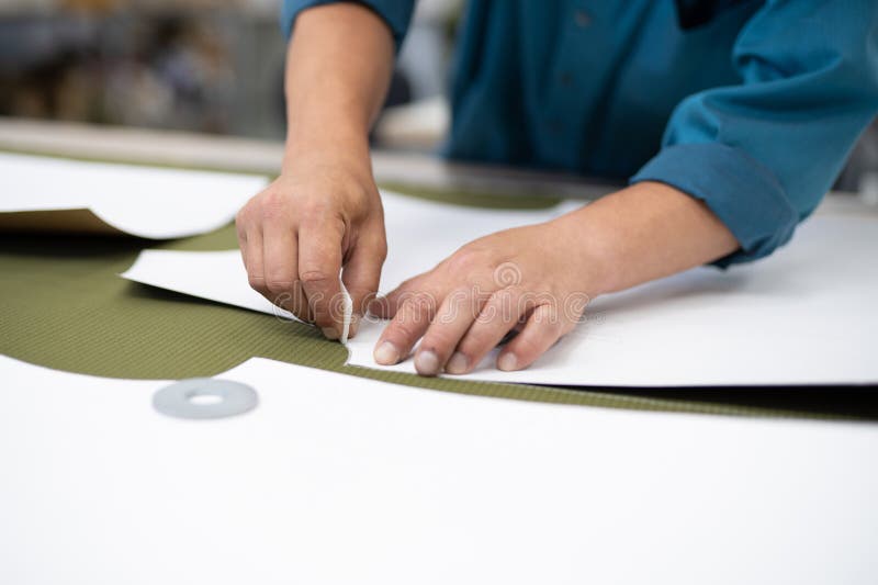 Cutting of Fabrics Cut in Production for Sewing Clothes Stock Image ...