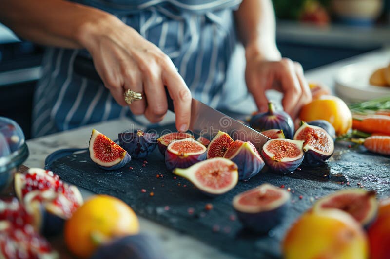 Cutting Figs in the Kitchen Stock Illustration - Illustration of ...