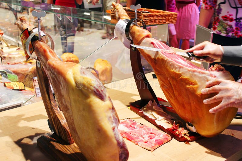 Cutting of fresh Jamon stock photo. Image of meal, nutritious - 66045220