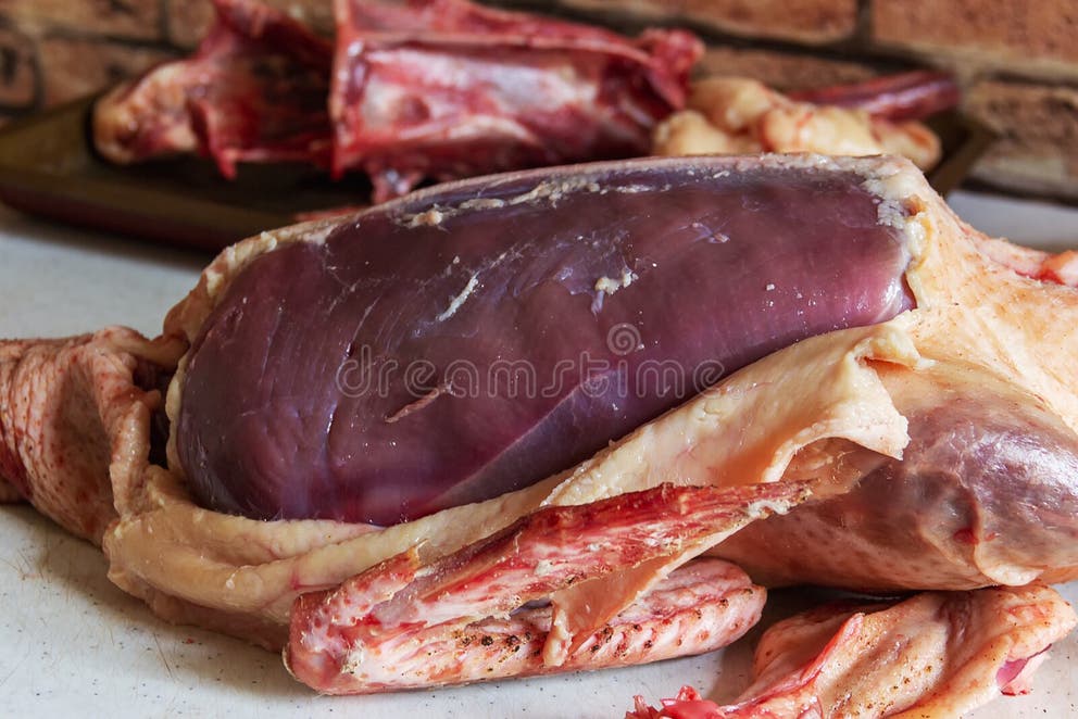 Cutting the goose carcass stock image. Image of fowl - 211023311