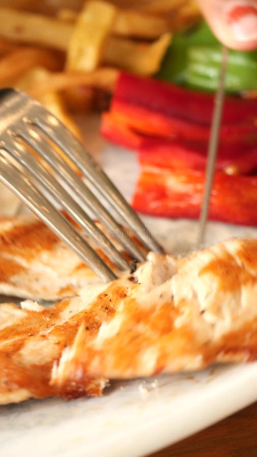 Cutting Grill Chicken Meat with Knife Stock Footage - Video of grilling ...