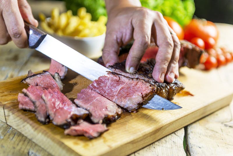 Beef Steak Cut on Chopping Board Stock Image - Image of cooking ...