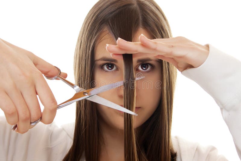 Cutting hair stock photo. Image of people, brunette, pretty - 13451980