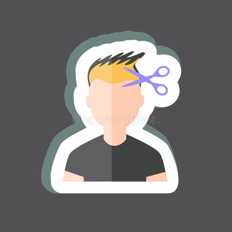 Cutting Hair Sticker in Trendy Isolated on Black Background Stock ...