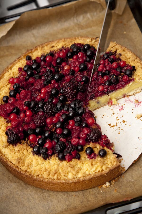 Cutting Homemade Pie with Forest Fruit Stock Photo - Image of pastry ...