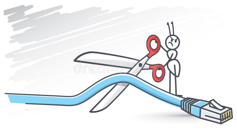 Scissors Cutting The Network Cable Stock Illustration - Illustration of ...