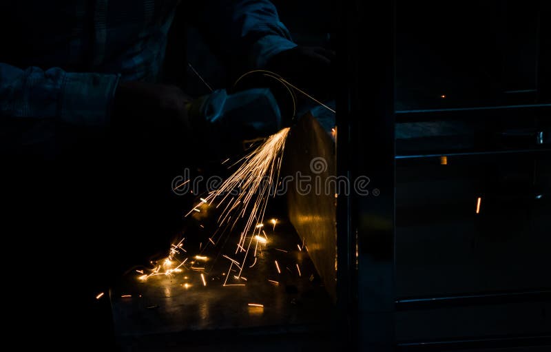 Cutting Iron with Angle Grinder Stock Image - Image of hand, electric ...