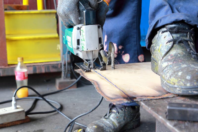 The cutting jigsaw. stock image. Image of flooring, cutting - 43068807