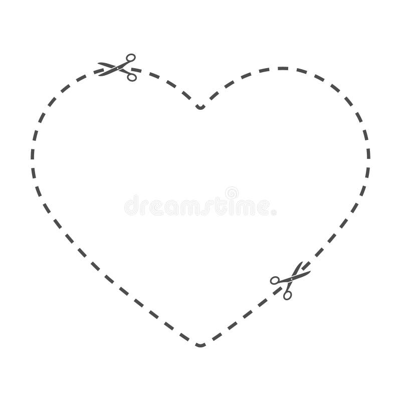 Cutting Line in the Form of a Heart. a Field for Cutting with Scissors ...