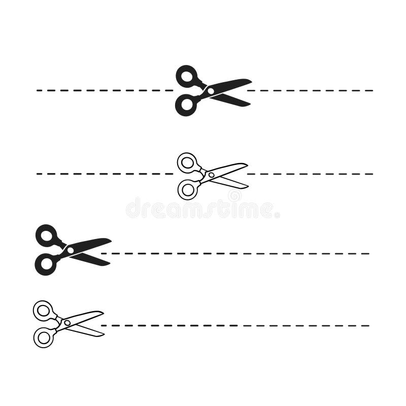 Cutting Line. Set of Black Scissors Stock Vector - Illustration of ...
