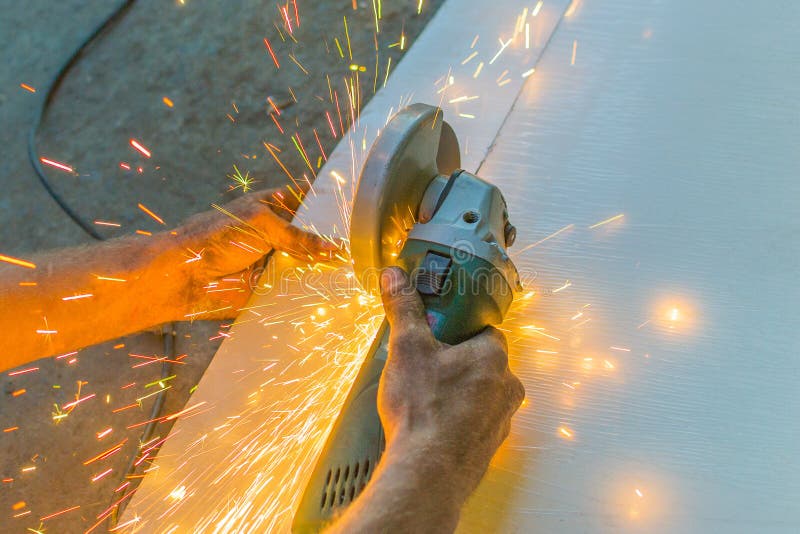 Cutting steel with machine stock image. Image of grind - 116665013
