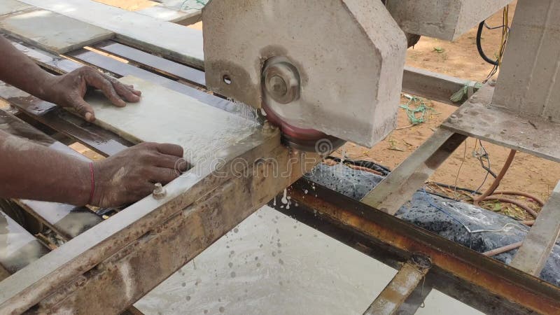 Marble Stone Cutting by Machine, Construction Work Sound Included Stock ...